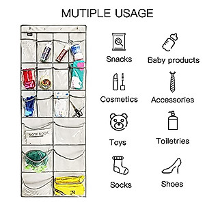 TidyMaster 2 Pack Extra Large Hanging Crystal Clear Over Door Shoe Organizers,closet shoe organizer shoe rack organizer shoe storage,12+6Pockets,8+8Hooks,Gray (59"x 21.6")