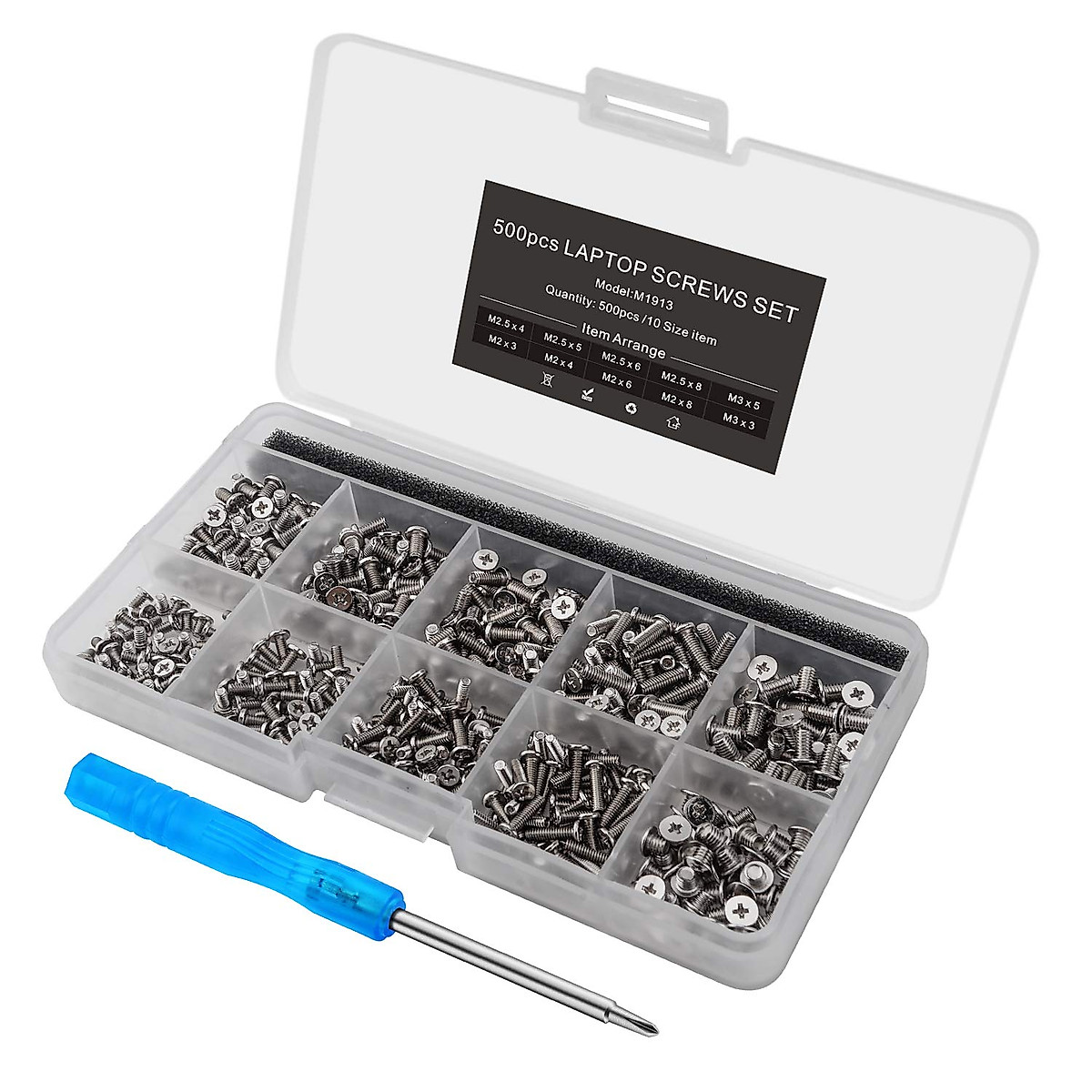 Mcsher 500pcs Laptop Notebook Screws Set for IBM HP Dell Lenovo Samsung Sony Toshiba Acer Gateway Screw Assortment Kit with Screwdriver - Silver