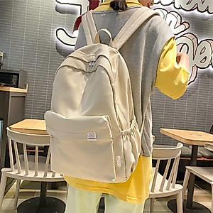 RRRWEI Backpack for School Solid Color Boobags Aesthetic Rucksack Back to School School Bag for Teen Girls (apricot)