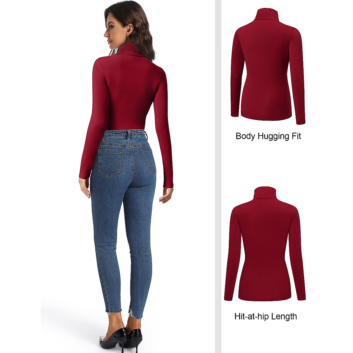 HOPLYNN 3 Pack Turtlenecks Women Long Sleeve Pullover Baselayer Undershirts Sweater Tops Mock Turtle Neck Shirts Black Red Grey Large