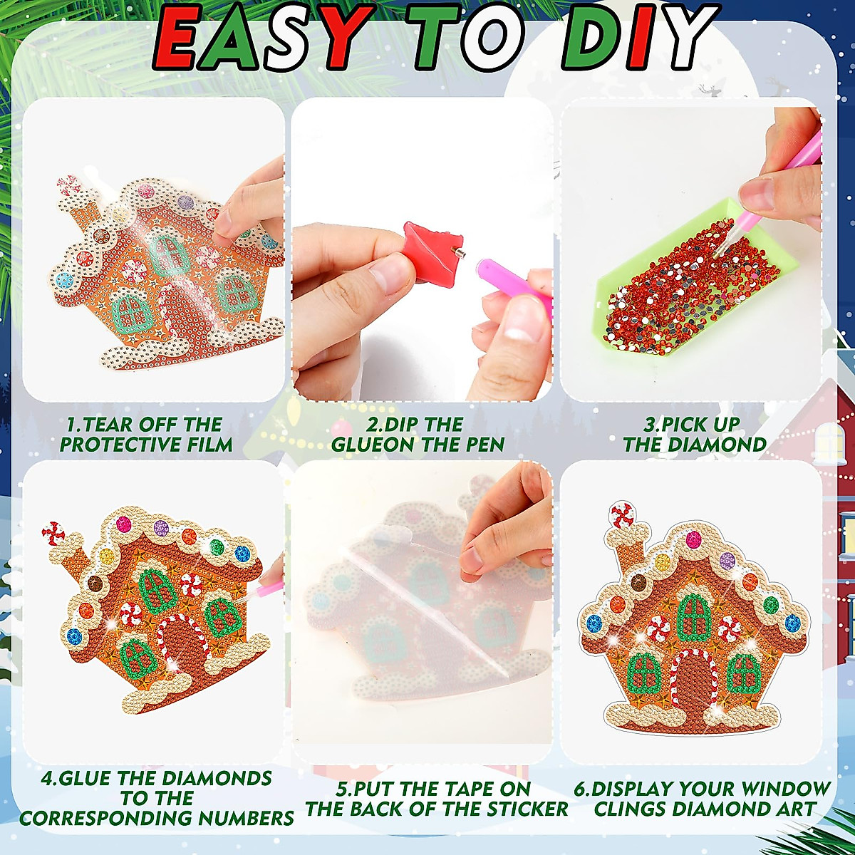 Gueevin 12 Pcs Diamond Painting Window Clings Kits Diamond Art Kits for Kids Glass Window Clings DIY Craft Kits Cute Diamond Art Painting Ornament for Adults Women Kids Gifts(Classic)