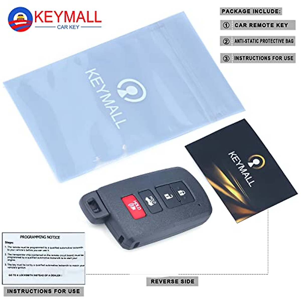 Keymall Keyless Entry Smart Prox Remote Key Fob Replacement for Toyota Avalon Camry Corolla 2013-2018 4 Buttons(281451-0020 G Board FCC ID:HYQ14FBA PN:89904-06140)