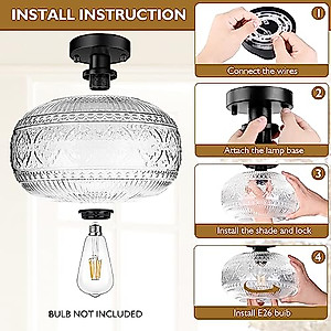 ONELEJA Black Semi Flush Mount Ceiling Light Fixture, Hallway Light, Globe Glass Ceiling Light, Overhead Light Fixture, Kitchen Lighting fixtures Ceiling, Light Fixtures for Porch Entryway Bathroom