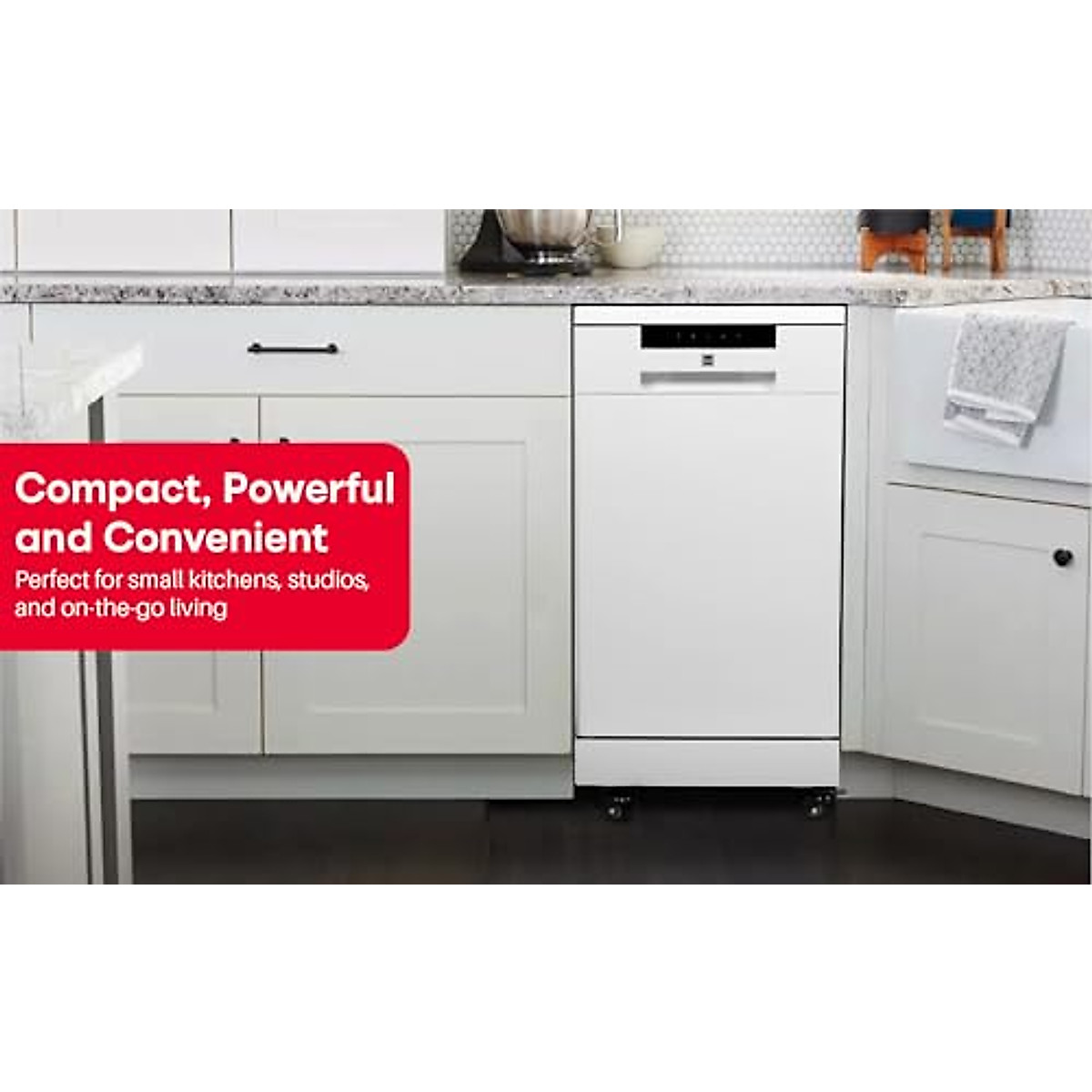 HAMILTON BEACH HBDW180WHITE RDW1809-WHITE RCA RDW1809 Portable Dishwasher, 18in Wide, 8 Place Settings Capacity, White