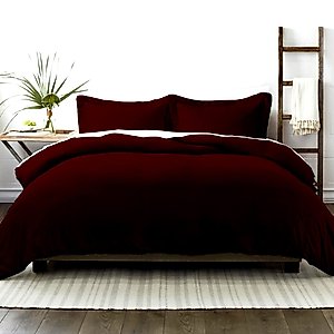 True-Luxury 400-Thread Count 100% Egyptian Cotton 3 Piece Duvet Cover Set King (104"x90") Zipper Closure Hotel Quality, Long Staple Egyptian Cotton Sateen Weave Easy Care - [King-Wine Solid]
