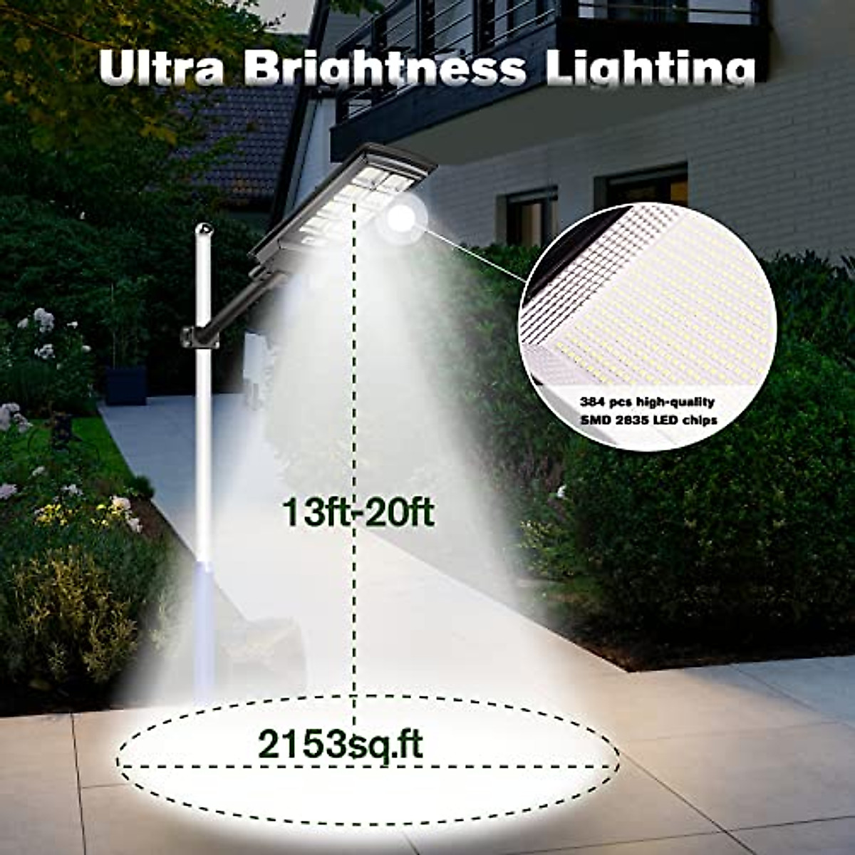 KingHe Solar Street Lights Outdoor - 500W Commercial Parking Lot Light Dusk to Dawn Super Bright Led Street Lighting Solar Powered with Motion Sensor, IP65 Waterproof,YT200-2