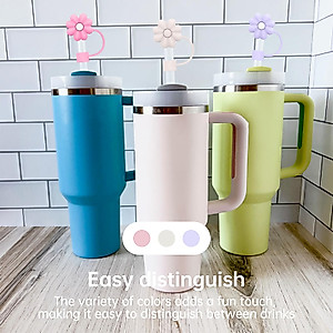 ANGSTUEM 4PCS Straw Cover for Stanley Cup 30& 40 Oz Tumblers,9-10mm Soft Silicone Straw Toppers for Stanley Cup Accessories, 2PCS Initial Letter Stanley Charms for Handle,Dust-proof Straw Covers