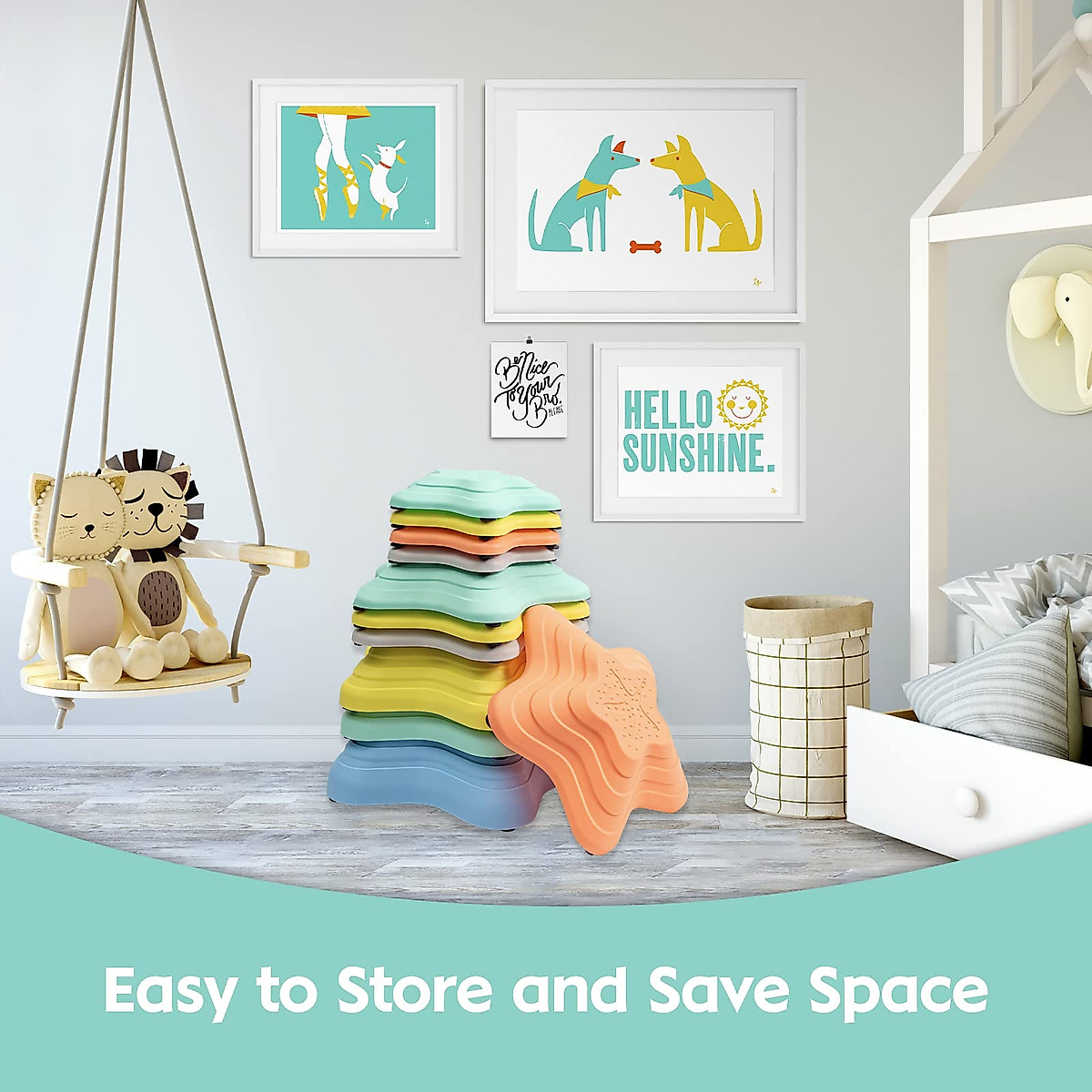 Balance Stepping Stones for Kids 11pcs Anti-skidding Stepping Stones Set Balance Blocks Indoor & Outdoor Kids Fitness Equipment Promotes Balance Coordination & Strength(Star)