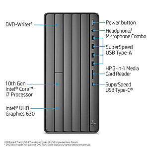 HP Envy Desktop, 10th Generation Intel Core i7-10700, 16GB RAM, 1 TB Hard Drive & 512 GB SSD, Windows 11 (TE01-1020, Black)