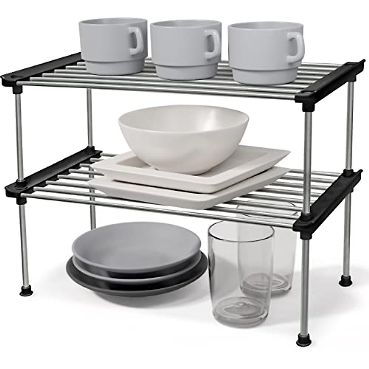 Carrotez Stackable 2 Pack Pantry Cabinet Organizer, Pantry Organization and Storage, Cabinet organizers and Storage, Pantry Storage Shelf Organizer, Kitchen Cabinet Organizer, Black 15.7 x 7.8 x 6.1"