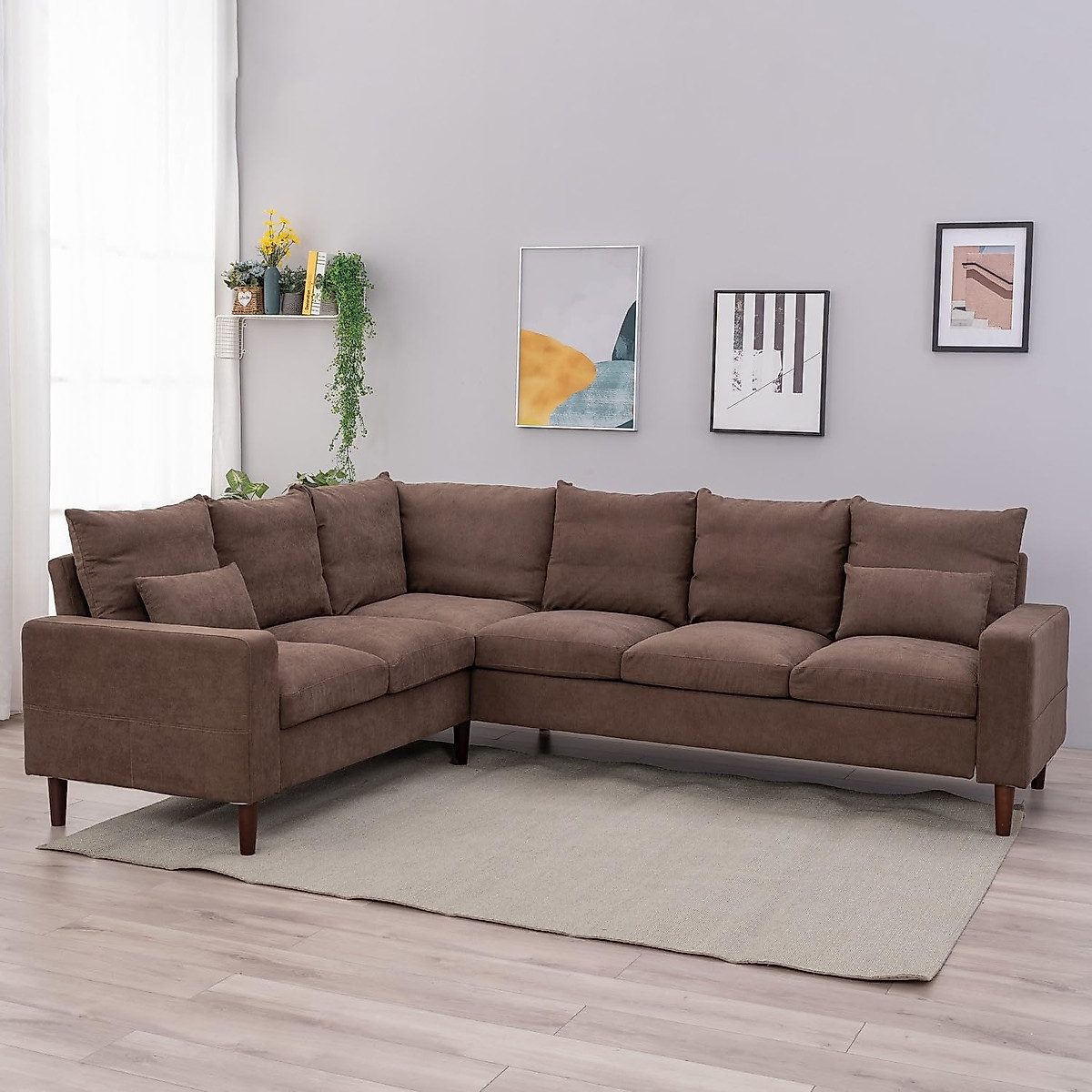 Panana Sectional Sofa 5 Seater Convertible Sectional Sofa Couch L Shaped Couch Sofa (Browm)