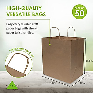 Shopping Bags for Boutique - 14x10x16.5 Inch 50 Pack Kraft Paper Bags, Large Brown Paper Bags with Handles, Small Business, Retail, Merchandise Bags, Restaurant Supplies, Takeout, Delivery Bags, Bulk