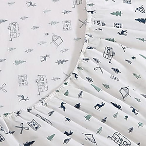 Eddie Bauer - Twin Sheets, Cotton Percale Bedding Set, Crisp & Cool Home Decor (Campout Dark Blue,3 pieces, Twin)