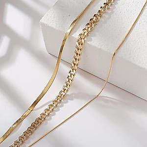 Tayel Fashion Layered Snake Chain Choker Necklaces Gold Thick Chunky Hexagon Circle Necklace Jewelry Adjustable for Women and Girls