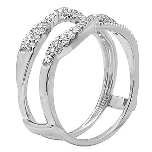 Dazzlingrock Collection Round White Diamond Crisscross Enhancer Guard Anniversary Band for Women (0.40 CT) in 14K White Gold Size 7