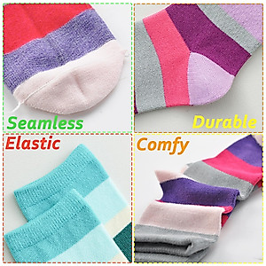 hakugoo Kids Crew Socks Seamless Boys Girls Rainbow Stripes Socks Cotton Athletic Socks 6-8 Years Unisex Cute Fun Socks Boot Socks 5 Pairs (Set B,L)