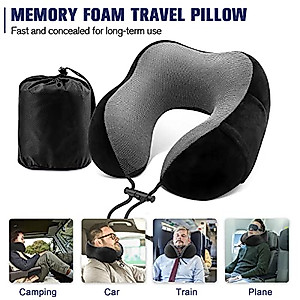 Leaflai Travel Pillow 100% Memory Foam Pillow, Neck Pillow for Airplane, Neck & Head Support Pillow for Airplane/Car/Office/Home, Travel Pillows Kit with Storage Bag, Sleep Mask and Earplugs
