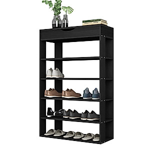 sogesfurniture 5-tier Wooden Shoes Rack Organizer with Storage Compartment, Free Standing Shoe Storage Shelf for Entryway, Living Room, Hallway, Doorway (29.5" Black)