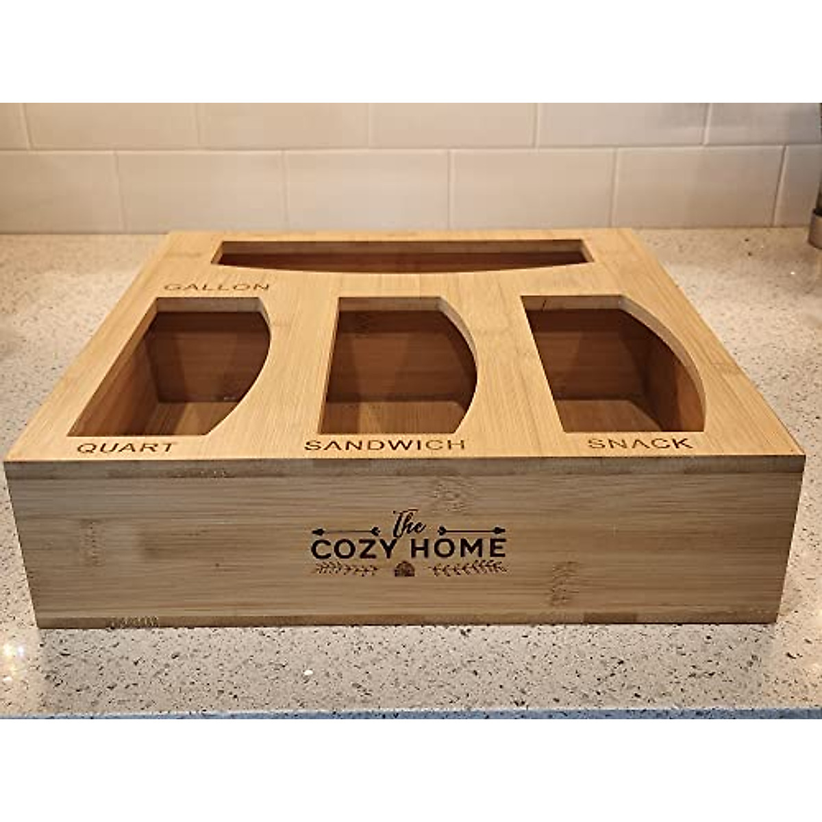 Ziplock Bag Storage Organizer and Sandwich Bag Organizer for Kitchen Drawer - Bamboo Organizer for Sandwich Bags and Ziplock Bag Holder - Plastic Baggie Storage - Zip Lock Bag Organizer