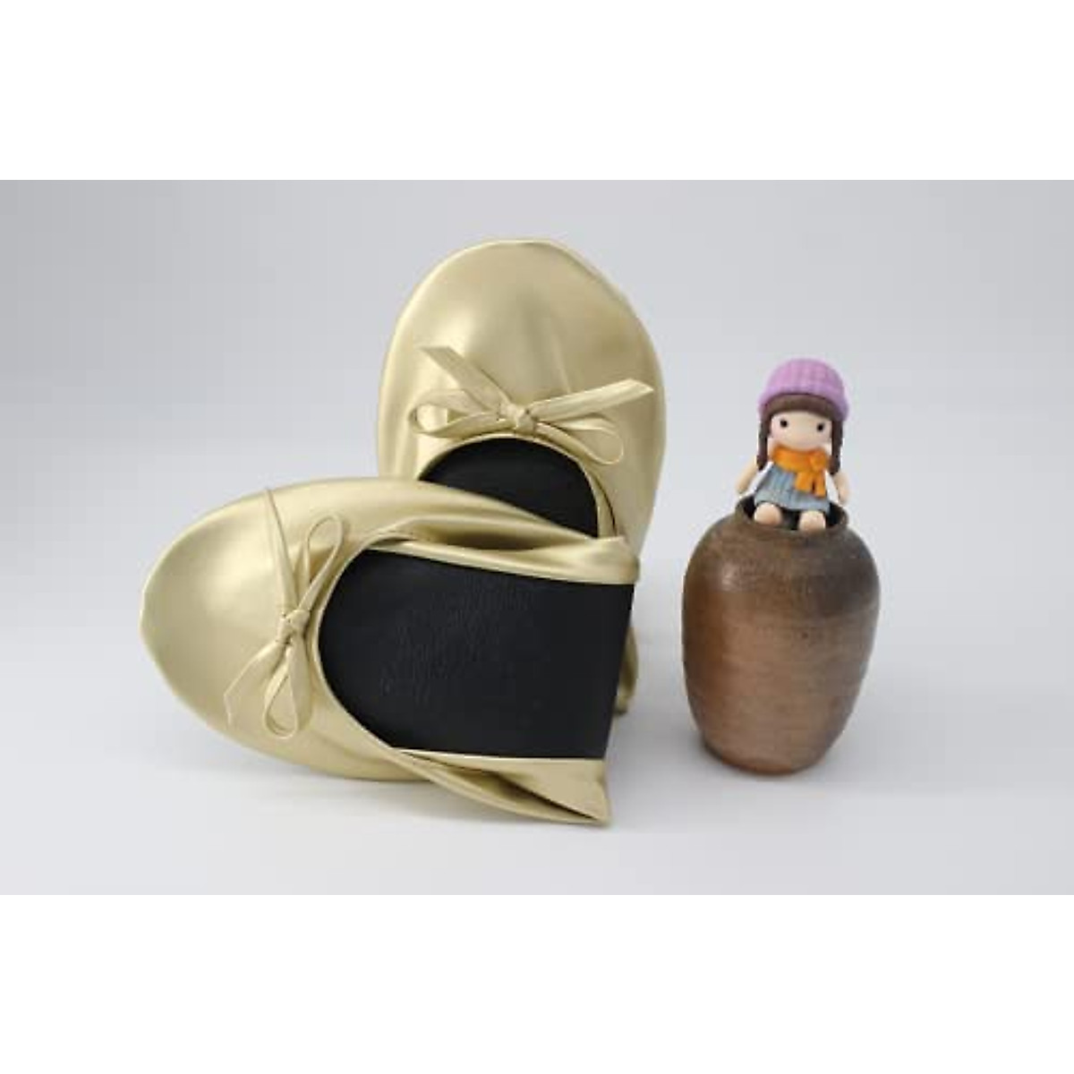 aszrjev Ladies Portable Foldable Flats for Women Ballerina Shoes (Gold, Numeric_6)