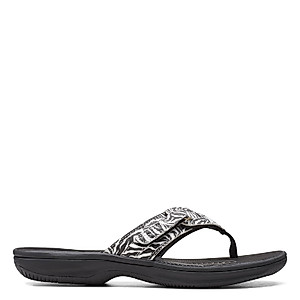 Clarks Women's Breeze Sea Flip-Flop, Black/White Zebra Synthetic, 7