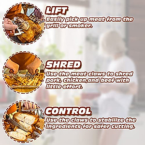 LOPE & NG Meat Handler Shredder Claws Set Of 2 - Wood Stainless Steel BBQ Pulled Pork Paws For Shredding Handing Carving Food