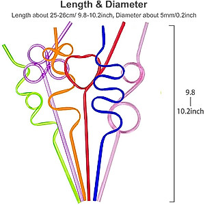 Crazy Silly Reusable Straws Plastic Drinking Straws Colorful Fun Bendy Varied Twists Straws Loop Curly Swirly Straw for Kids Adults School Prizes Easter Basket Stuffer Birthday Party Favors Supplies