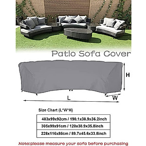 UCARE Curved Sofa Cover Outdoor Couch Sectional Protector Waterproof Half Moon Sofa Set Cover with Windproof Elastic Cord for Garden Lawn Indoor Grey (89.7x45.6x33.8in/228x116x86cm)