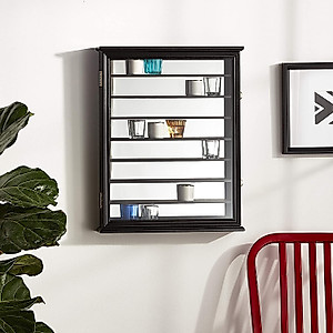 64 Shot Glass Display Case Holder Shot Glass Cabinet, Small Curio Display, Hinged Acrylic Door, Black