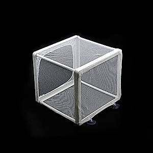 MY MIRONEY 6.3" x 5.63" x 6.22" Fish Incubator Mesh Box Aquarium Fish Breeder Box White Nylon Mesh Juvenile Fish Separation Net Fish Fry Hatchery with Suction Cups Pack of 2