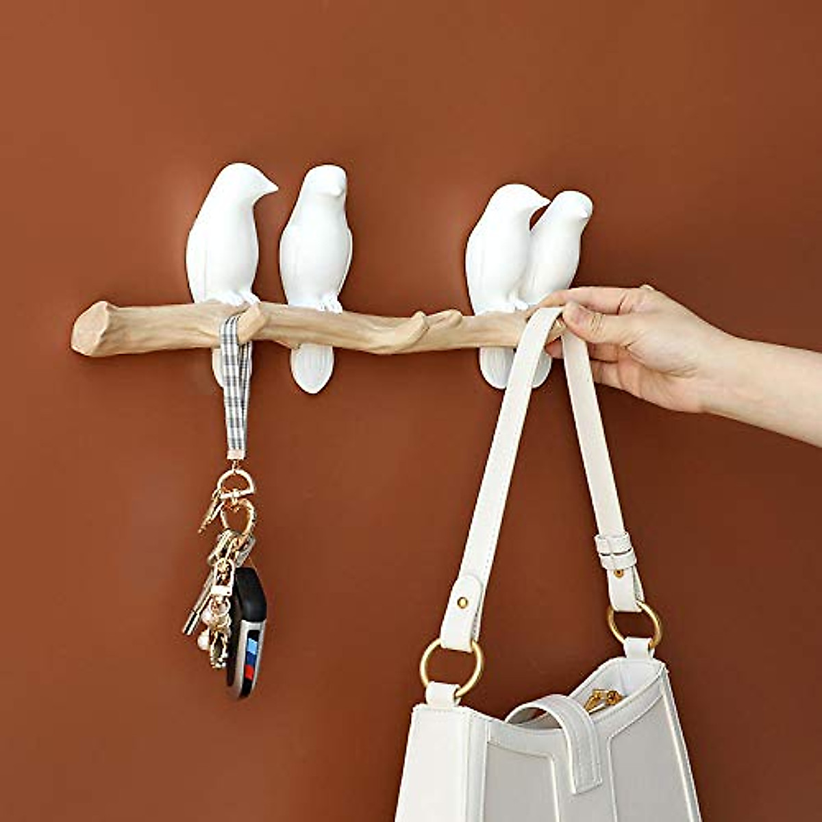 XPSD Resin Birds Figurine Wall Hooks Decorative Home Decoration Accessories Key Bag Handbag Coat Rack Holder Wall Hanger for Clothes-Blue 4birds