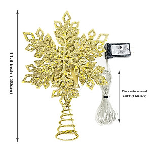 Christmas Tree Topper,Lighted Glitter Snowflake Tree Topper with Neon Lights for Christmas Tree and Holiday Seasonal Decoration(Gold)