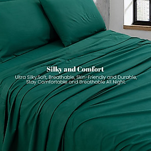 Bedlifes King Sheet Set- Cooling Sheets-Ultra Soft-Silky-Breathable-Deep Pocket- 1800 Series Bedding Set Microfiber- Green Bed Sheets King Size 4 Pieces