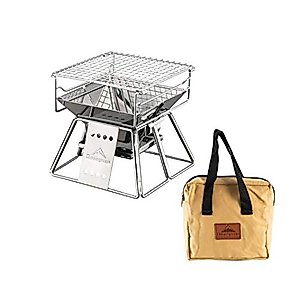 CAMPINGMOON Small Size Stainless Steel Portable Tabletop Charcoal Grill with Carry Bag X-MINI
