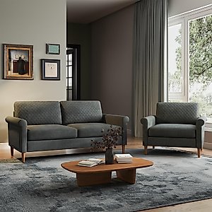Vesgantti 65'' Sofa +31.5"Accent Chair,2-Seater Sofa Couch+Armchair,Foam Pocket Spring Hybrid Modern Loveseat Sofa+Chairs,Upholstered LoveSeat Couch chair for Livingroom,Bedroom,Small Space etc, Grey