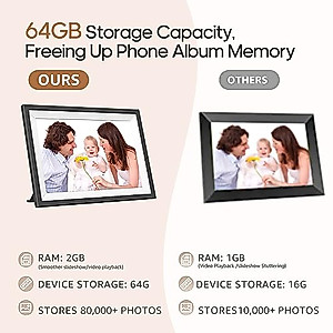 WDYQJE Digital Picture Frame WiFi 10.1 Inch, IPS Touch Screen Smart Cloud Electronic Picture Frame with 64GB Large Storage for Smoother Media Playback, Easy Setup to Share Photos/Videos via Frameo APP