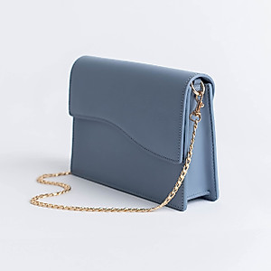 Kardinal Fashions Blue Clutch Purse for Women, Designer Handbag, Vegan Leather Fashion Envelope Style Hand Bag w/Wristlet Strap and Gold Crossbody Chain from (Arctic Powder Blue)