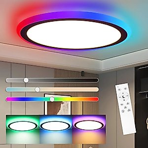 Marfete Flush Mount LED Ceiling Light Dimmable with Remote Control, 13Inch 30W RGB Sidelight Close to Ceiling Light Fixture 3000-6500K, Modern Ultra-Thin Round Ceiling Lamp for Bedroom Kids Room