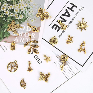 SANNIX 200Pcs Gold Charms Bulk Antique Gold Charms for Jewelry Making Charm Bracelet Necklace Earrings DIY Craft Making