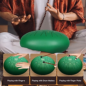 FOUR UNCLES Steel Tongue Drum 12 Inch 13 Notes Hand Pan Drums with Travel Bag Sticks Music Book Mallets, C Major Musical Instruments for Entertainment Meditation Yoga Zen Gifts (Emerald Green)