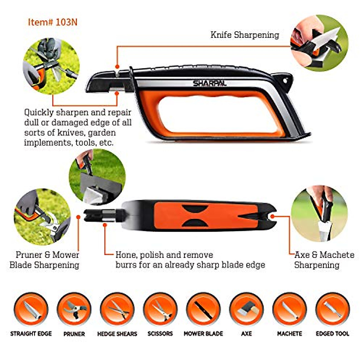 SHARPAL Chef Knife and Scissors Sharpener & Garden Tool Sharpener, Sharpening & Honing Straight and Serrated Knives, Lawn Mower Blade, Axe, Pruners, Shears, Combo Gift Pack w/Greeting Card