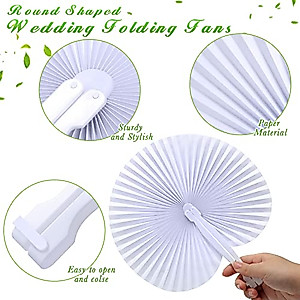 Yulejo White Paper Fans Wedding Fans Round Shaped Folding Fans Plastic Handle for Women Men Guest Wedding Celebration Birthday Party Favor (100 Packs)