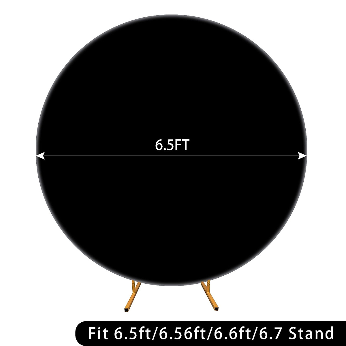 6.5ft Black Round Backdrop Cover Suitable for 6.5ft 6.56ft 6.6ft Circle Stand, Pure Black Spandex Wrinkle Free Birthday Party Wedding Photography Circle Backdrop Cover Arch Background