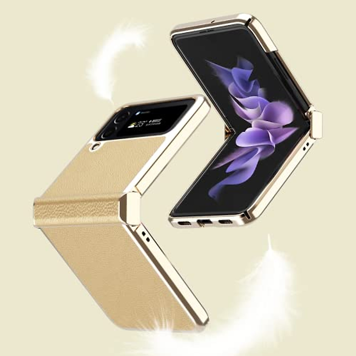 CFPLZFY Protective Leather Case Suitable for Samsung Galaxy Z Flip 4 5G 2022, Folding Mobile Phone Shell for Z Flip4, Anti-Fall Cover with Electroplating Hinge