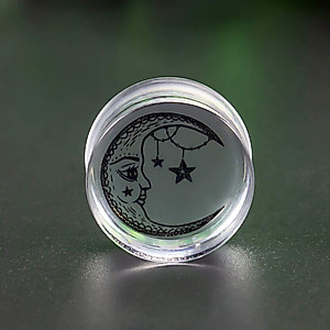 COOEAR Ear Gauges Piercing Saddle Plugs, Double Flared Tunnels, Acrylic Sun and Moon Logo Earrings Matched Stretchers.