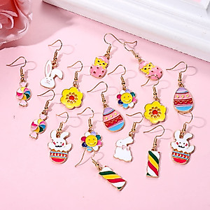 12 Pairs Easter Earrings for Women Enamel Bunny Drop Earrings Cute Rabbit Dangle Earrings Colorful Egg Earring Set Easter Theme Jewelry (12PCS Easter Set)
