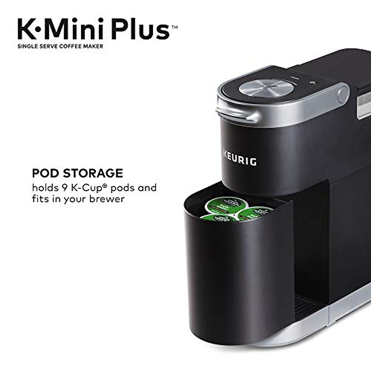 Keurig K-Mini Plus Single Serve K-Cup Pod Coffee Maker, with 6 to 12oz Brew Size, Stores up to 9 K-Cup Pods, Travel Mug Friendly, Matte Black (Renewed)