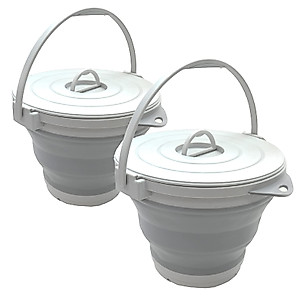 SAMMART Set of 2-10L (2.64Gallon) Collapsible Fishing Bucket Locking Lid, 31cm Dia. (2, Grey)
