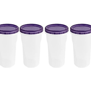 [48 Oz - Purple - 4 Pk] Large Deli Food Storage Screw And Seal Containers 48 Oz Stackable Reusable Mirowave Dishwasher Safe Quality Plastic Twist Cap Canisters 4 Pack