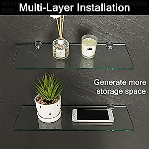 SAYAYO Floating Glass Shelves for Bathroom, 15 x 5 Inch Chrome Tempered Glass Shelf for Wall 1 Pack, Clear